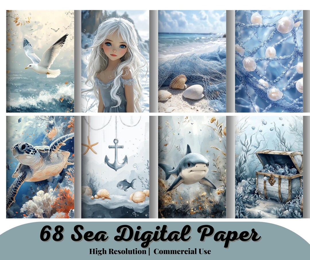 68 Beauty of the Sea Digital Junk Journal Kit, Beach Collage Printable ...