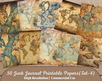 Junk Journal Printable Vintage Map Papers, Vintage Paper Journal Pages ...