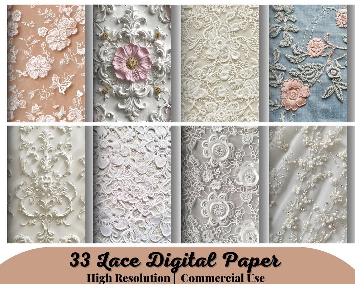 33 Lace Background Digital Junk Journal Kit, Vintage Lace Collage ...