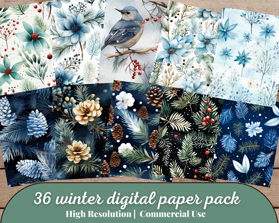 36 Winter Digital Paper Pack, Watercolor, Hello Winter, Winter Patterns ...