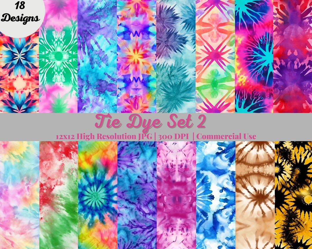 Set 2 - 18 Pattern Tie Dye Digital Paper Pack Colorful Tie Dye Blurred ...