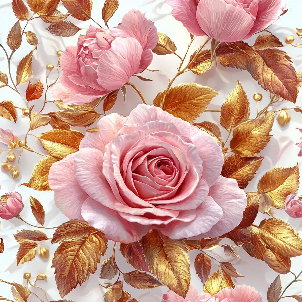 Pink and Gold Floral Digital Paper, Seamless Gold and Pink Rose ...