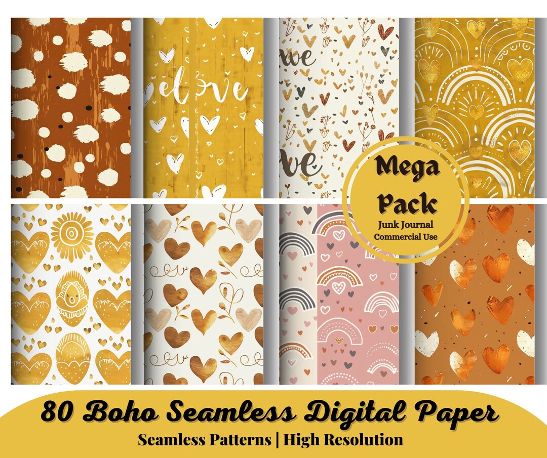 80 Boho Seamless Digital Papers, Boho Scrapbook Paper, Boho Backgrounds ...