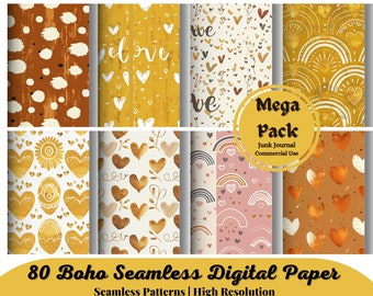 10 Boho Seamless Digital Papers, Boho Scrapbook Paper, Boho Backgrounds ...