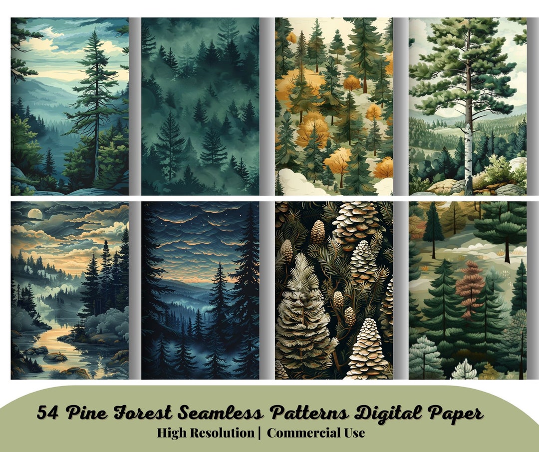 54 Pine Forest Seamless Patterns Bundle, High-resolution, 400 DPI, Nature-inspired Digital ...