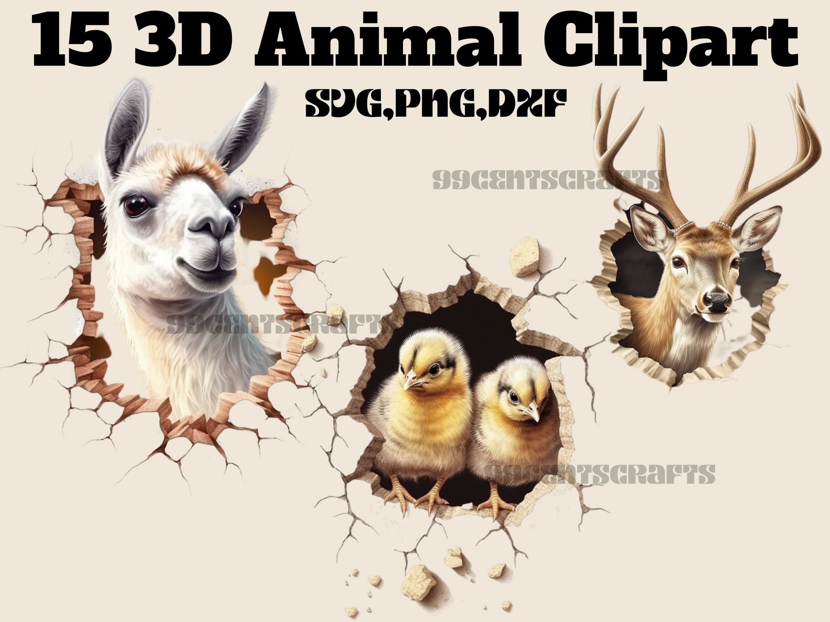 15 3D Farm Animal Clipart, Wall Art Quality, Commercial License ...