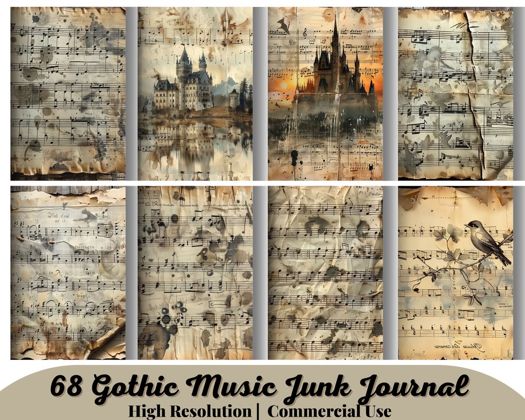 68 Gothic Music Junk Journal Papers, Musical Sheet Scrapbook Page ...