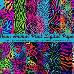 23 Neon Animal Print Digital Paper | Rainbow Safari Seamless Pattern ...