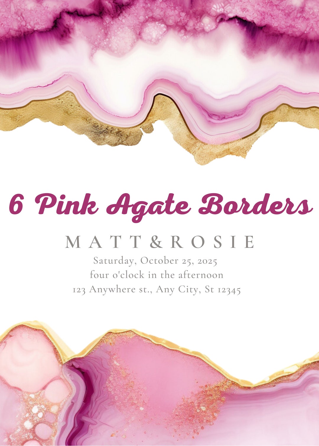 6 Pink Agate Borders Clipart, Pink Watercolor Geode Clipart gold ...