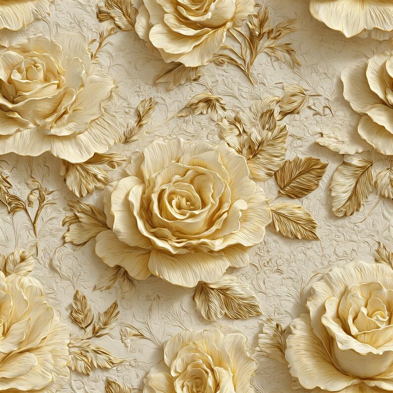 3D Plaster Floral Pattern Digital Paper | Ornate Botanical Background ...