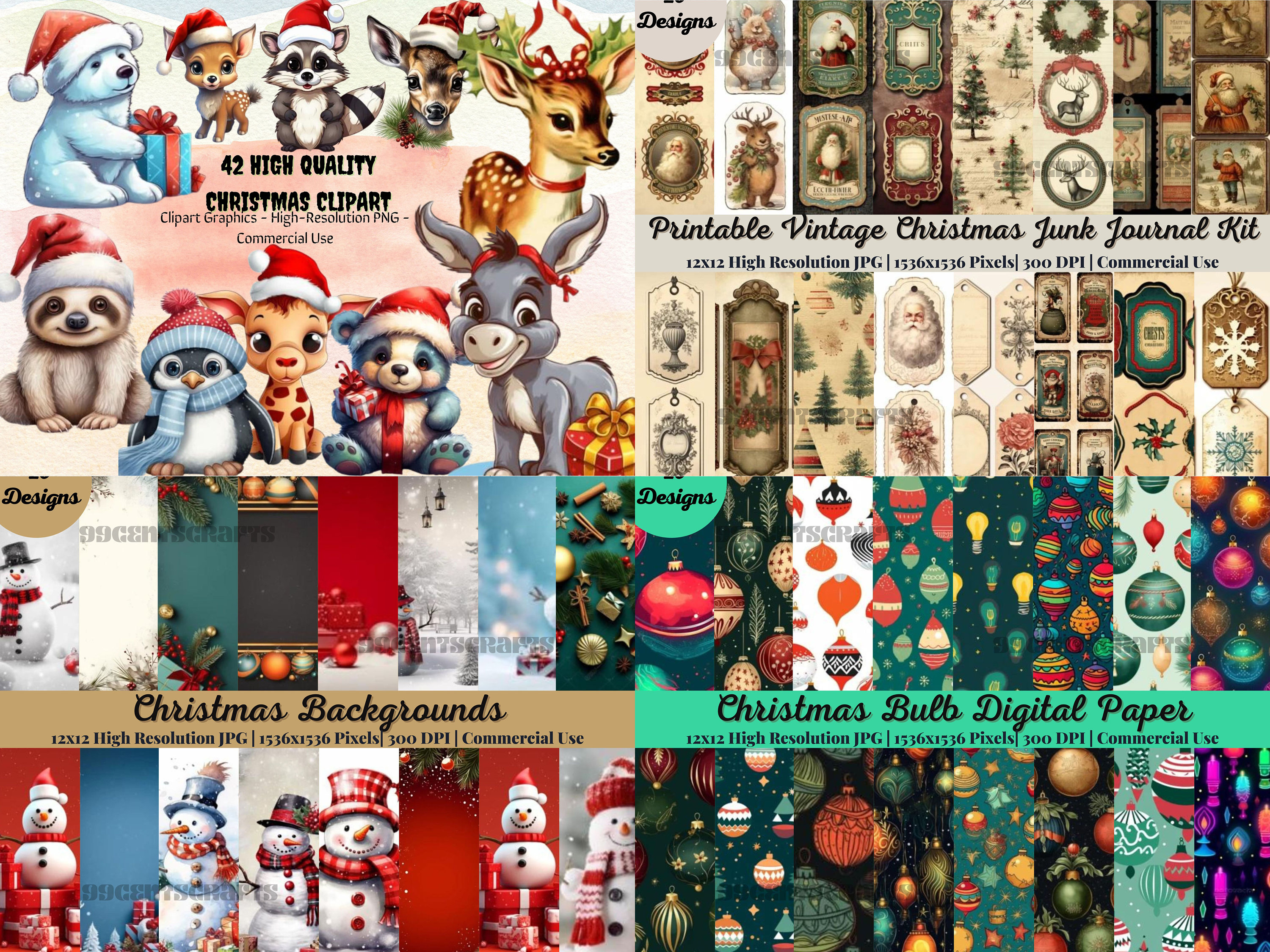 Mega Christmas Clipart- Digital Paper Bundle, Commercial Use ...