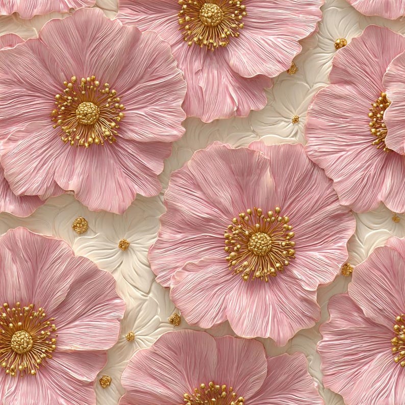 3D Plaster Floral Pattern Digital Paper | Ornate Botanical Background ...