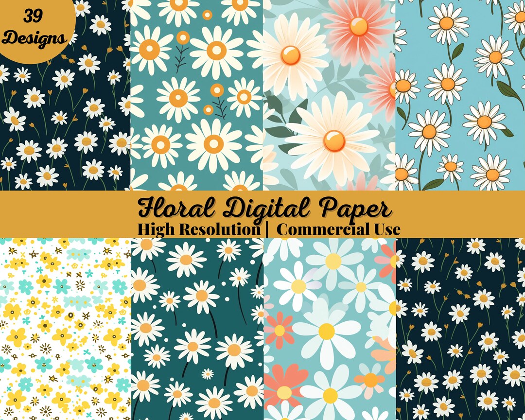 39 Floral Digital Paper, Summer Digital Paper, Daisy Digital Paper ...