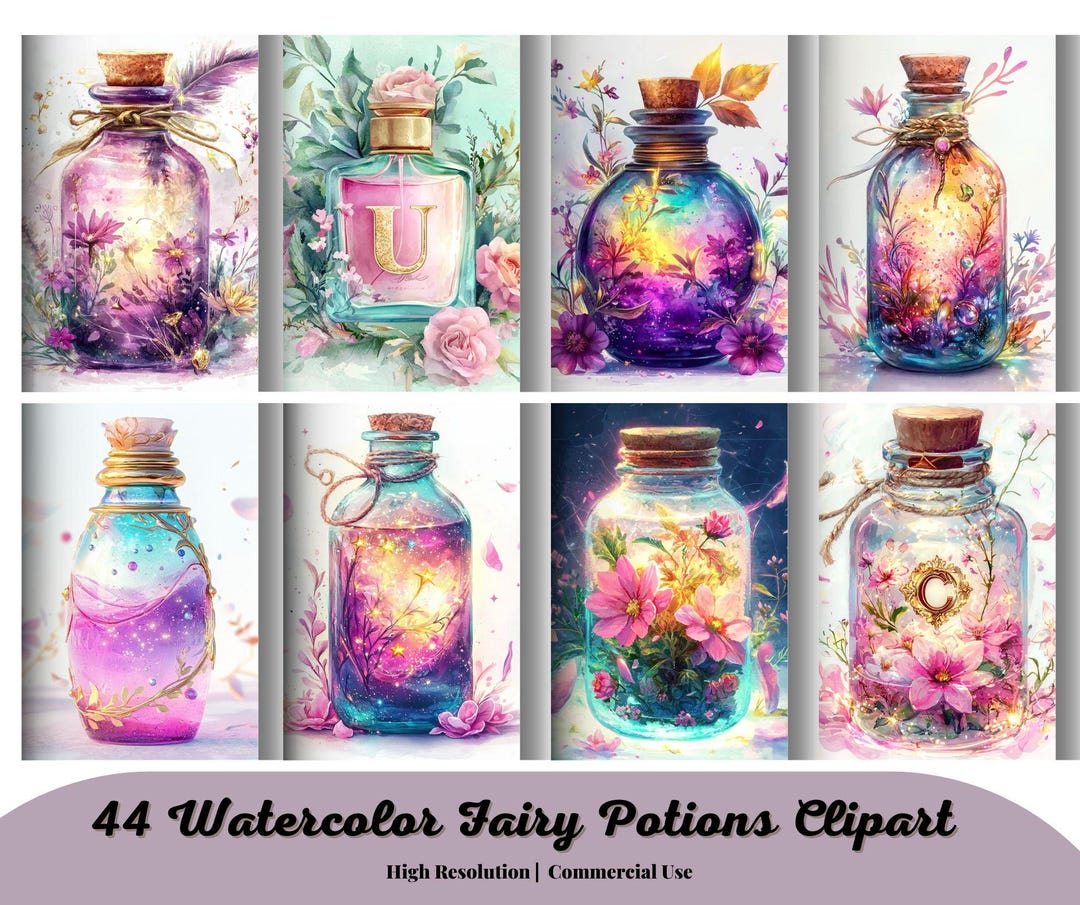 44 Watercolor Fairy Potions Clipart, Pastel, Watercolor, Fantasy ...