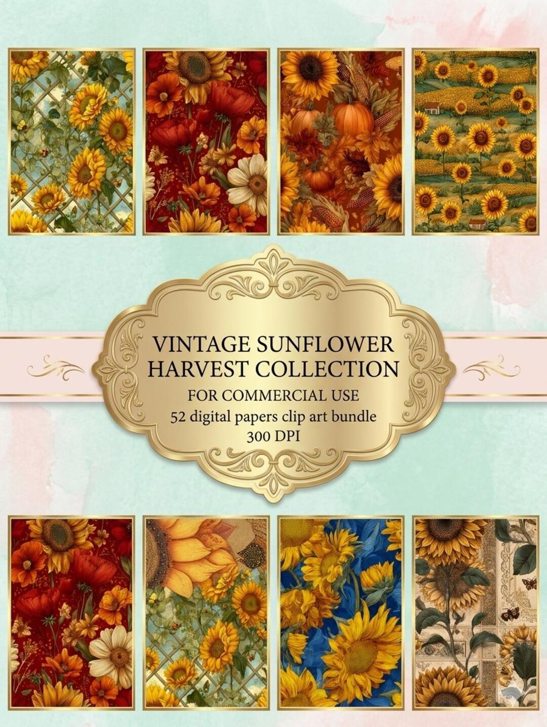 Sunflower Boho Digital Paper, Warm Orange Red Floral Seamless Pattern ...