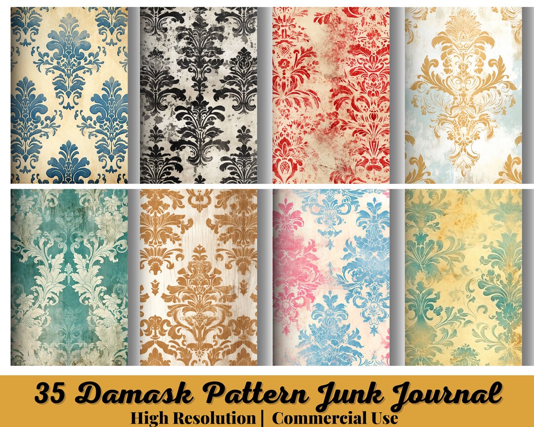 35 Damask Pattern Junk Journal, Shabby Chic, Damask Pattern, Vintage ...