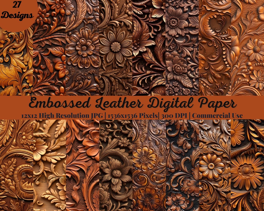 27 Embossed Leather Digital Paper, Seamless Design, Floral Western ...