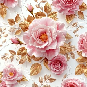 Pink and Gold Floral Digital Paper, Seamless Gold and Pink Rose ...