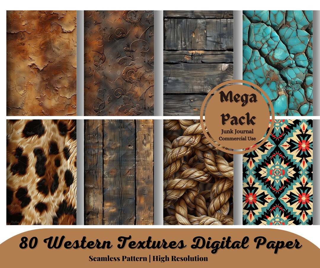 80 Western Textures Digital Paper, Seamless Cowboy Textures Digital ...