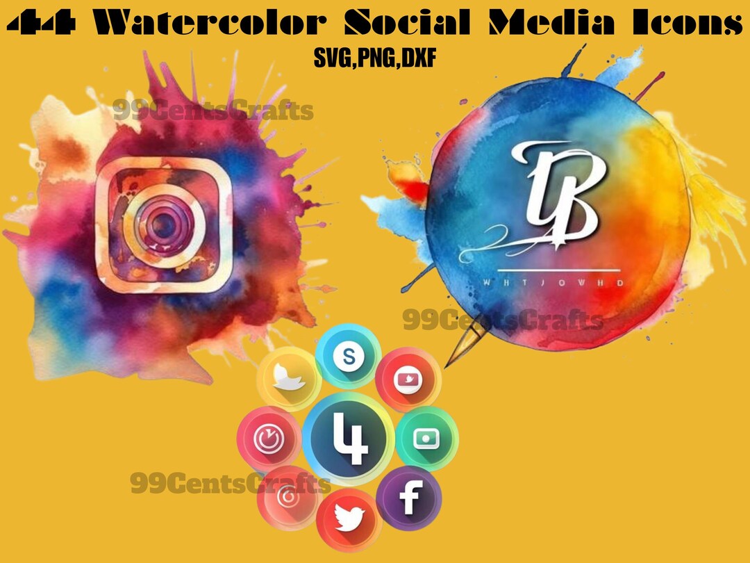 44 Watercolor Social Media Icons Clipart Website Icons Blog - Etsy