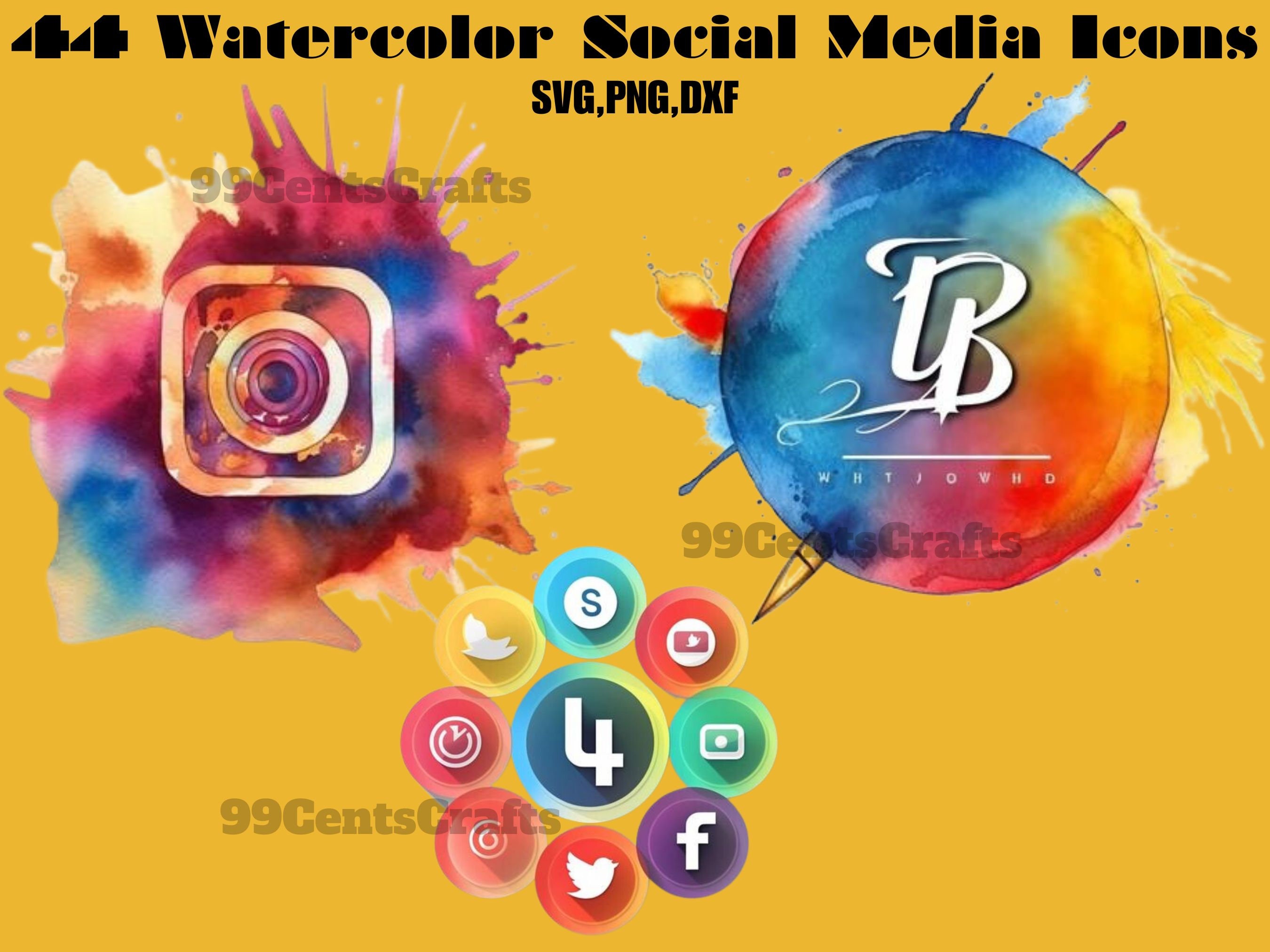 44 Watercolor Social Media Icons Clipart Website Icons Blog - Etsy
