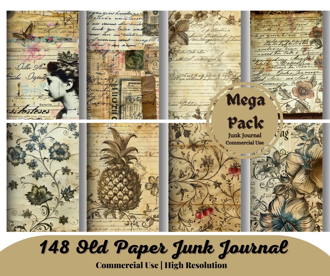 148 Old Paper Junk Journal Printable, Vintage Scrapbooking Paper ...