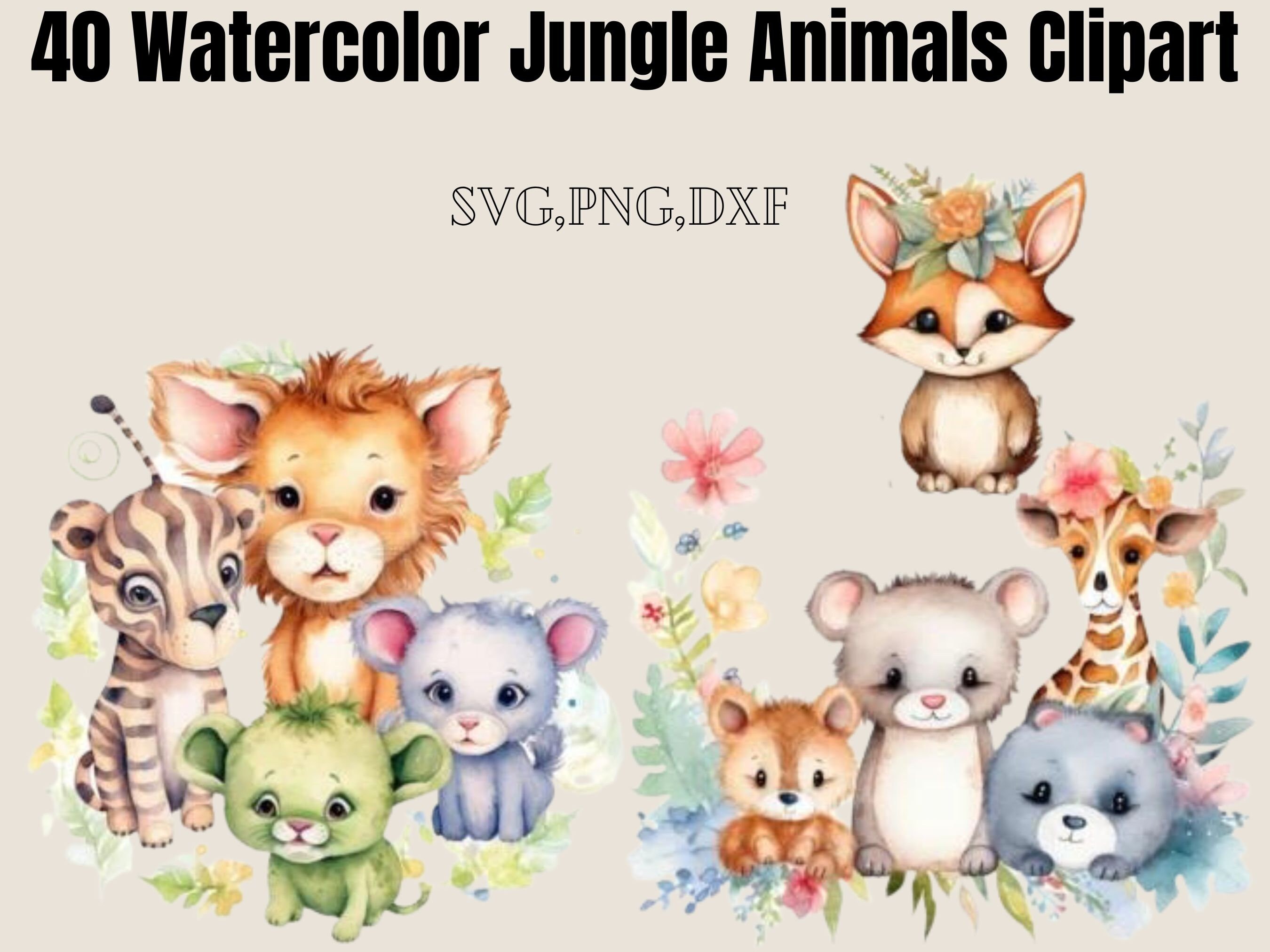 40 Watercolor Jungle Animals Clipart Animals in the Nature - Etsy
