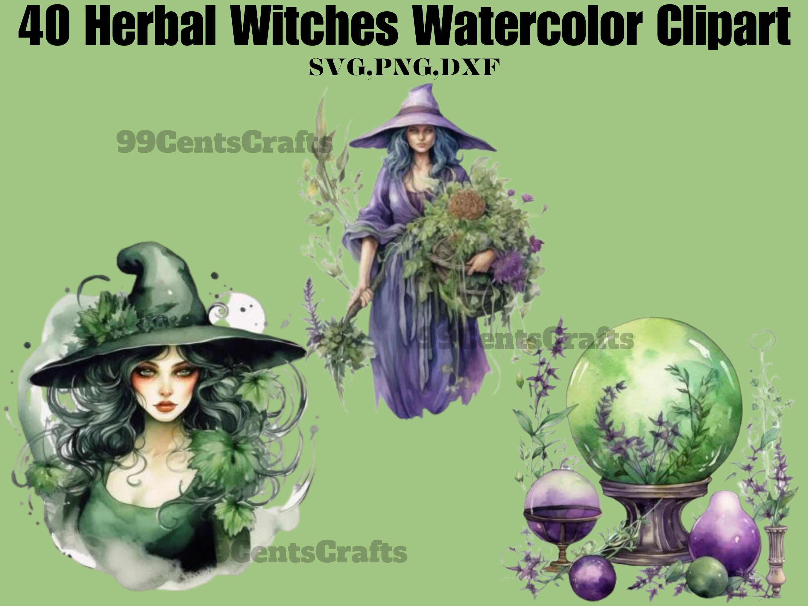 40 Herbal Witches Watercolor Clipart Bundle PNG Fairytale - Etsy