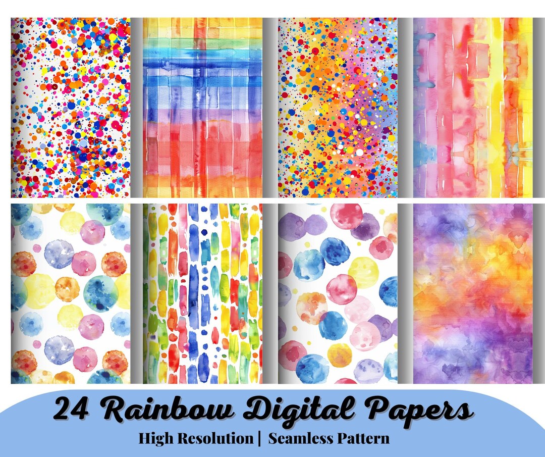 24 Watercolor Rainbow Digital Papers in Seamless Format, Watercolor ...