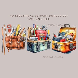 40 Electrical Clipart Bundle Set Watercolor PNG Transparent - Etsy