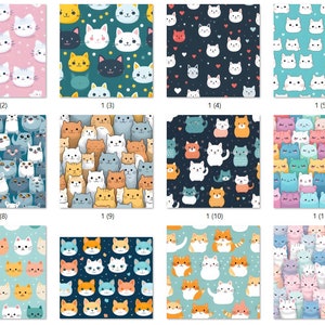 52 Cute KITTY CAT Digital Papers- SEAMLESS Ready to Print - High ...