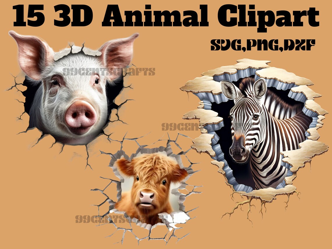 15 3D Farm Animal Clipart Wall Art Quality Commercial - Etsy