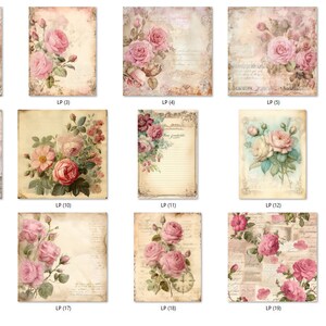 20 Pink Roses Journal Ephemera Kit, Vintage, Shabby Chic Pink Roses ...