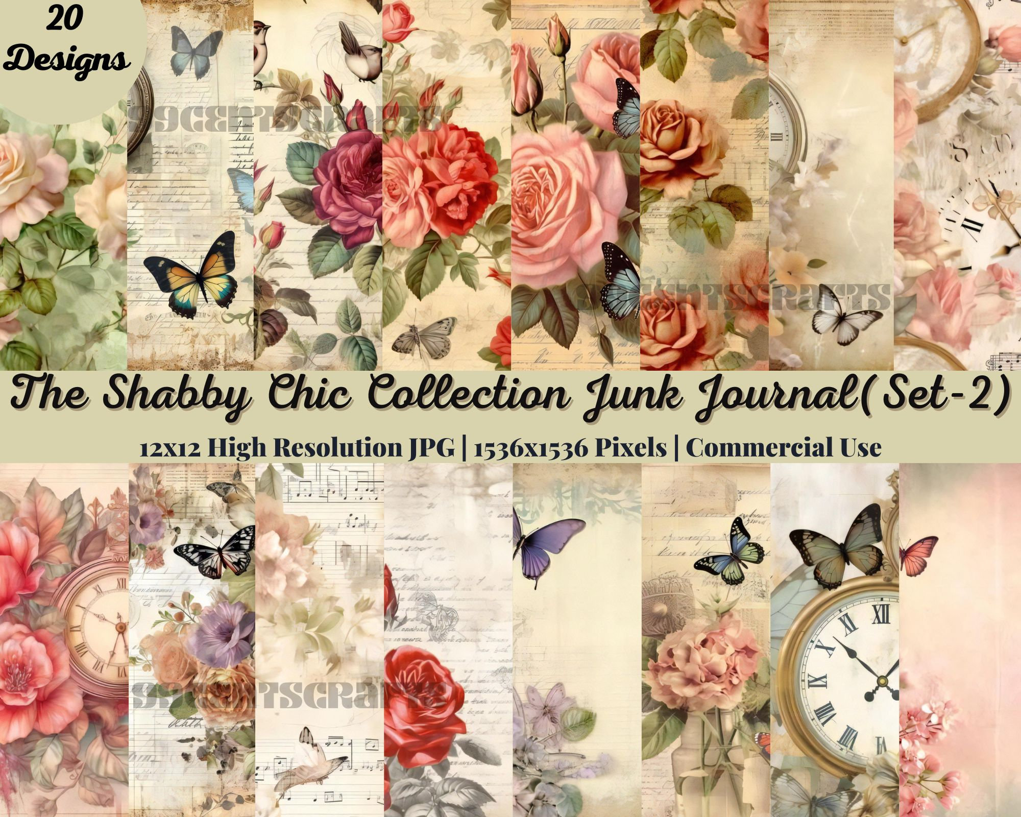 20 SHABBY CHIC COLLECTION Beautiful Background Pages Themed Digital ...