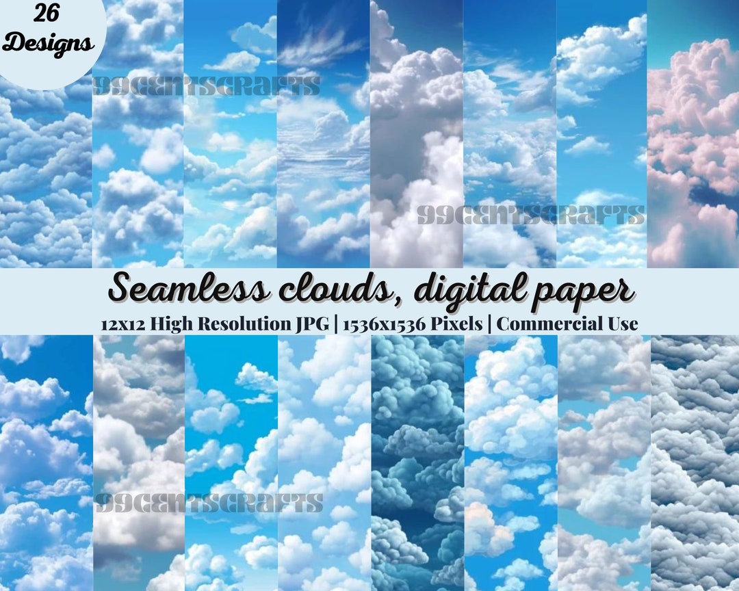 26 Seamless Clouds, Digital Paper, Sunny Sky, Repeating Pattern ...