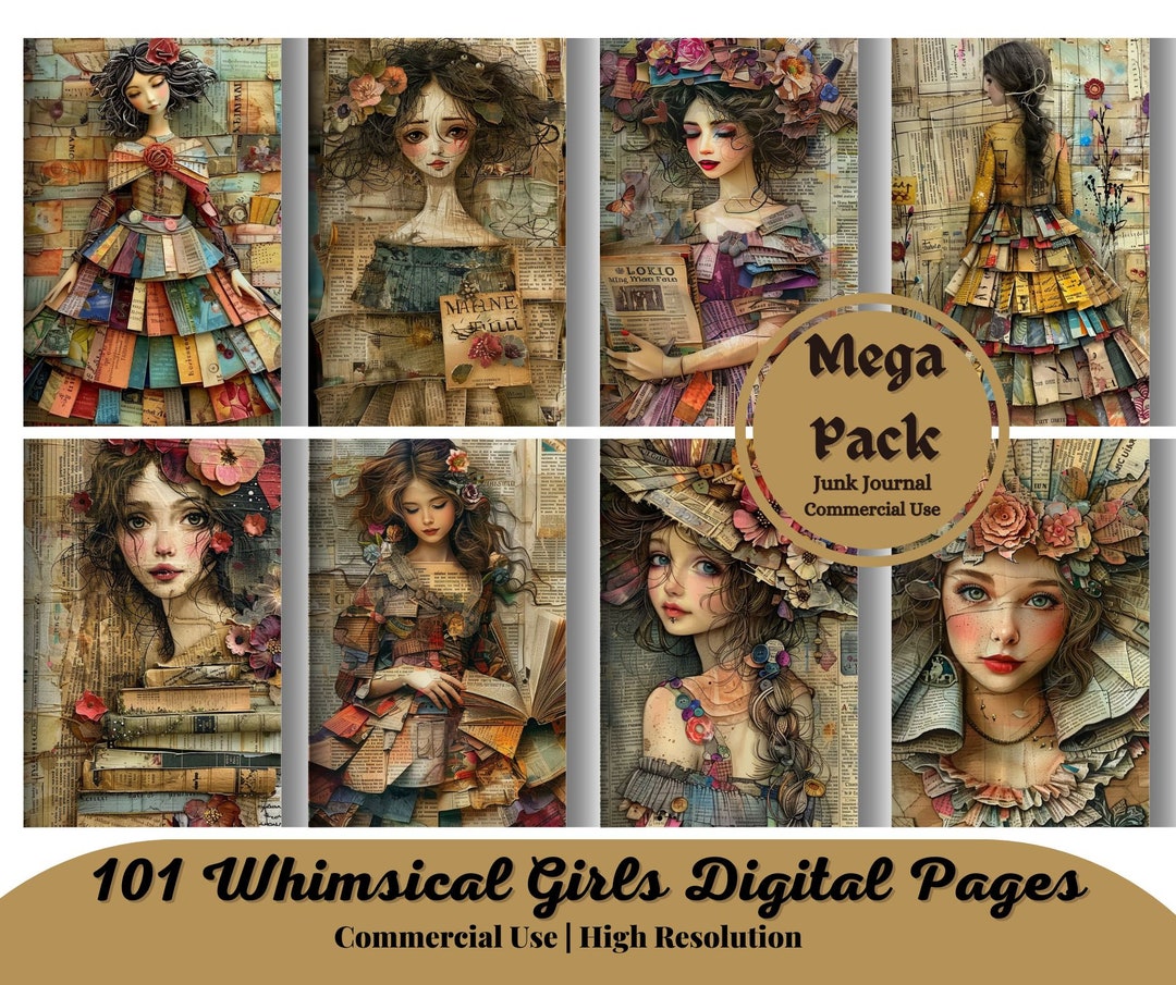 101 Whimsical Girls, Collage Paper Pack, Collage Ephemera, Junk Journal ...