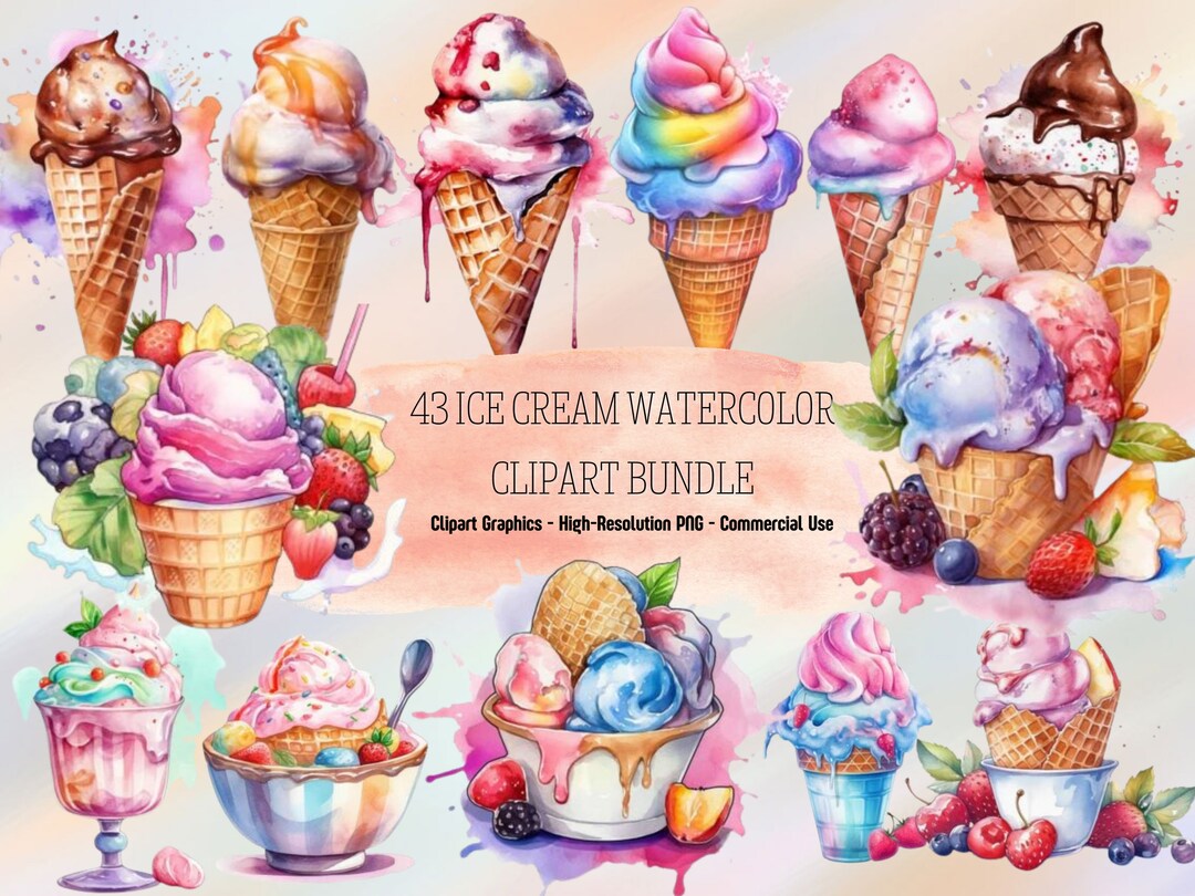 43 Ice Cream Watercolor Clipart Bundle - PNG Images of Flavored Tasty ...