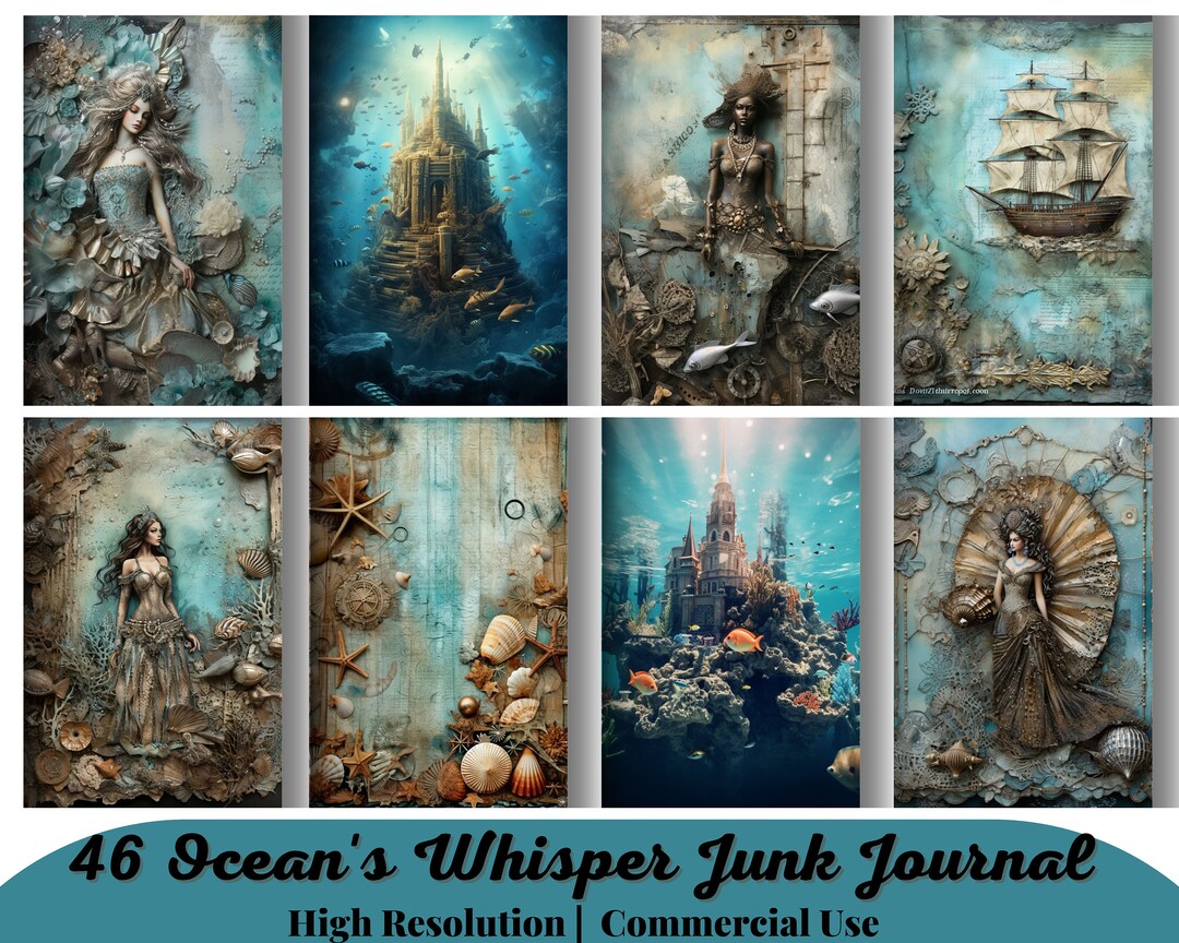 46 Ocean's Whisper Junk Journal Kit, Mermaid Digital Paper for ...