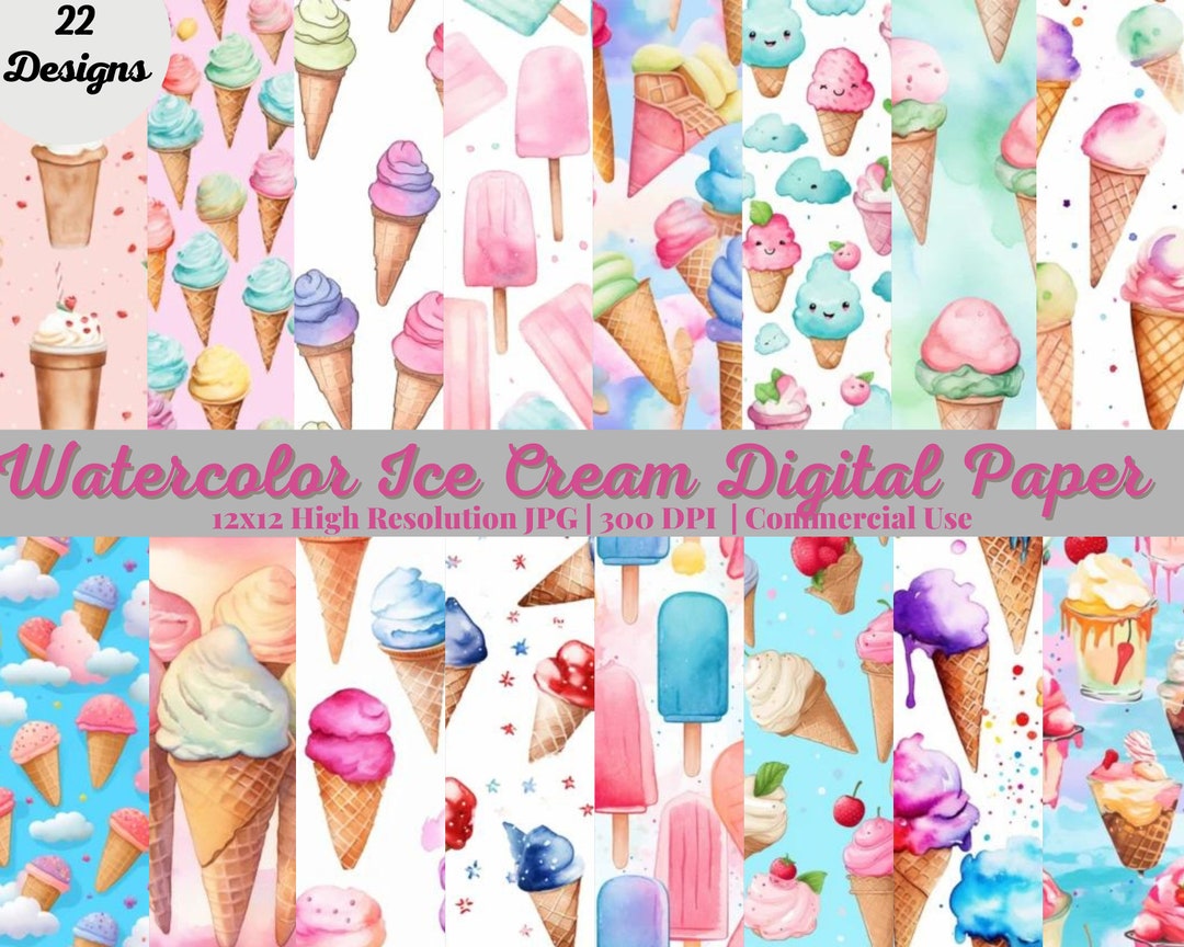 23 Watercolor Ice Cream Digital Paper | Scrapbook Paper | Commercial ...