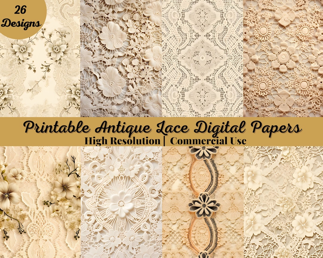 26 Printable Antique Lace Digital Papers, Lace Page, Distressed ...