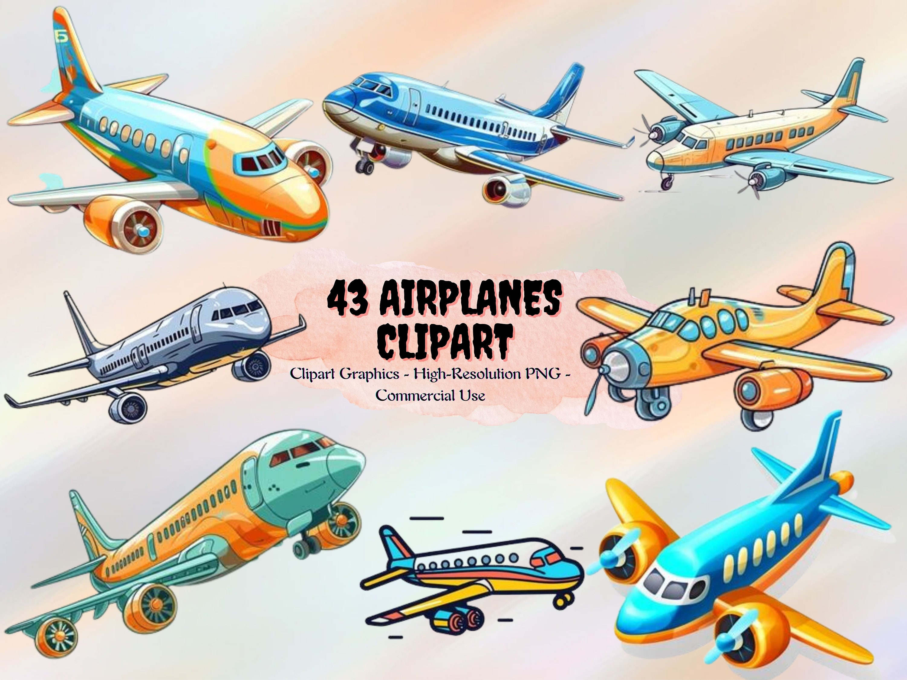 43 Airplanes Clipart, Biplane Clipart, Retro Airplane Clipart, Light ...
