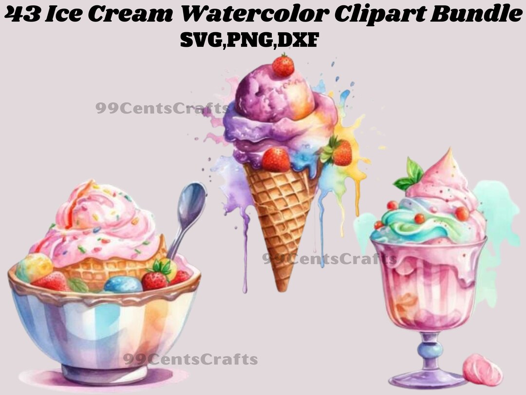 43 Ice Cream Watercolor Clipart Bundle PNG Images of - Etsy