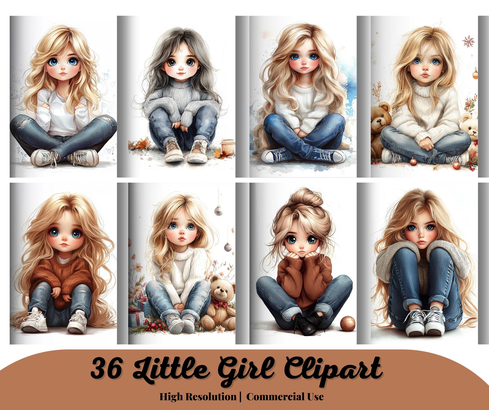 36 Little Girl Clipart, Digital Download, Child Illustration, Wall Art ...