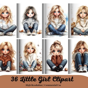 36 Little Girl Clipart, Digital Download, Child Illustration, Wall Art ...