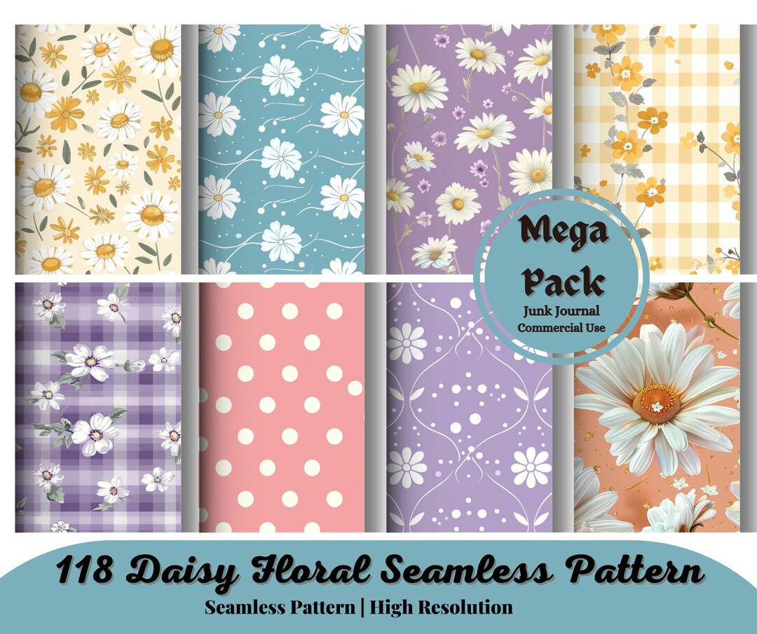 118 Cute Spring Flower Digital Papers. Daisy Floral Seamless Pattern ...