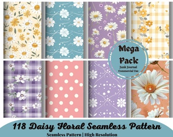 16 Cute Spring Flower Digital Papers. Daisy Floral Seamless Pattern Set ...