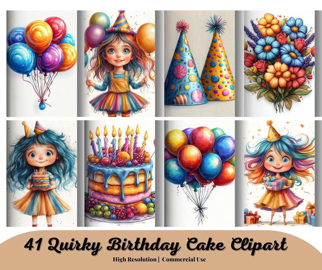 Quirky Birthday Cake Clipart, Quirky Woman With Cake, Fun Birthday Girl ...