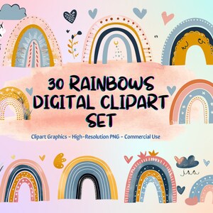 30 Rainbows, Pastel, Digital Clip Art Set. Rainbow Pack, AI ...