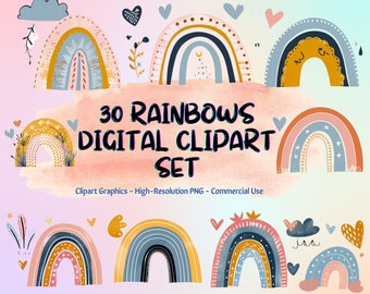 Rainbows, Pastel, Digital Clip Art Set - Etsy