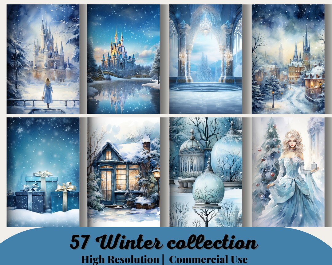 57 Winter Collection, Golden Blue Junk Journal Paper, Digital Download ...